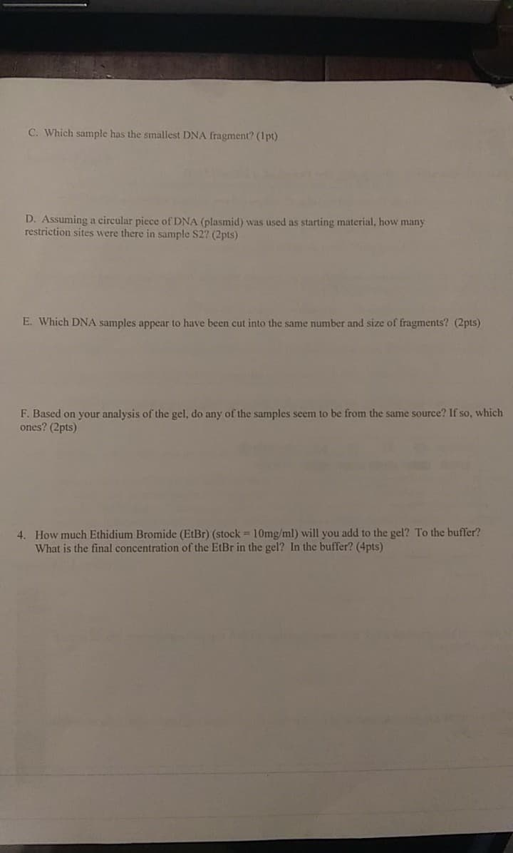 C. Which sample has the smallest DNA fragment? (pt) | Chegg.com