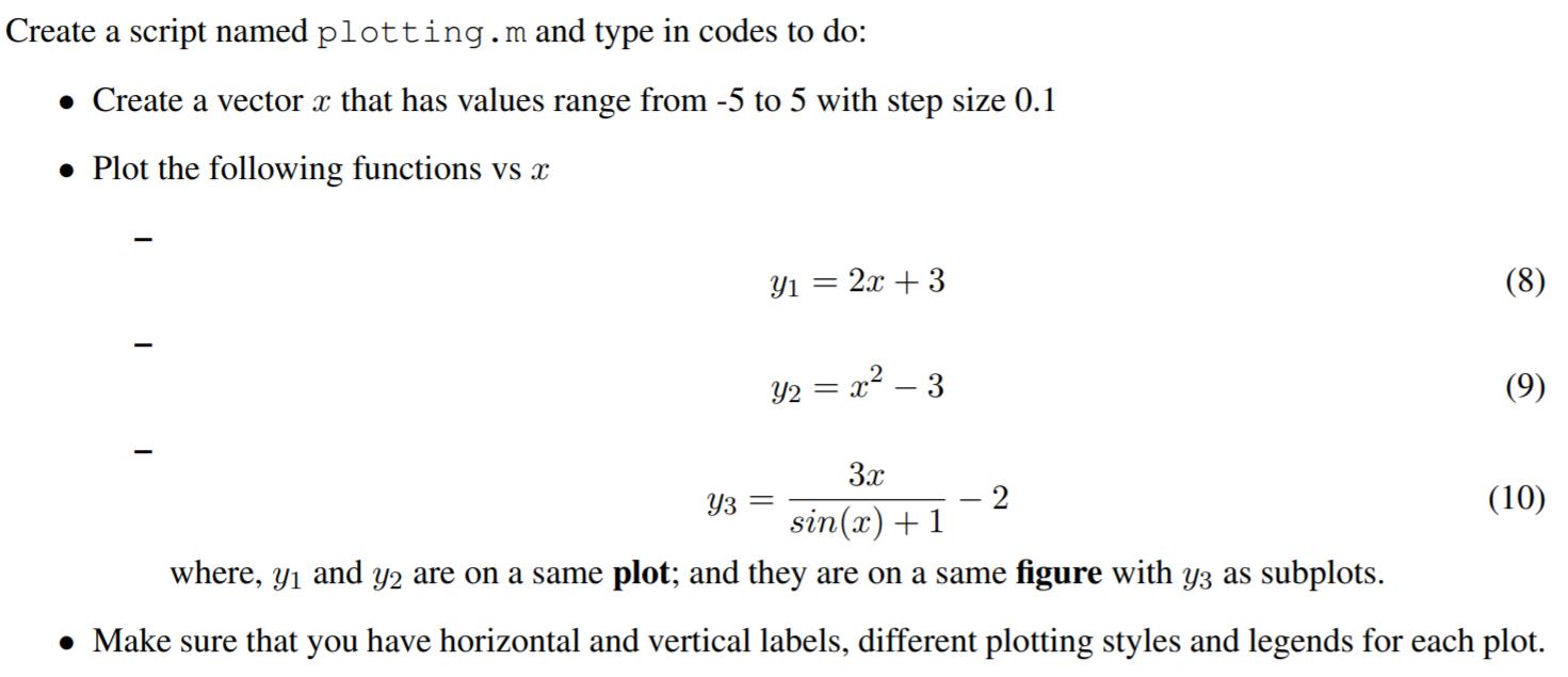 Solved Create a script named plotting.m and type in codes to | Chegg.com