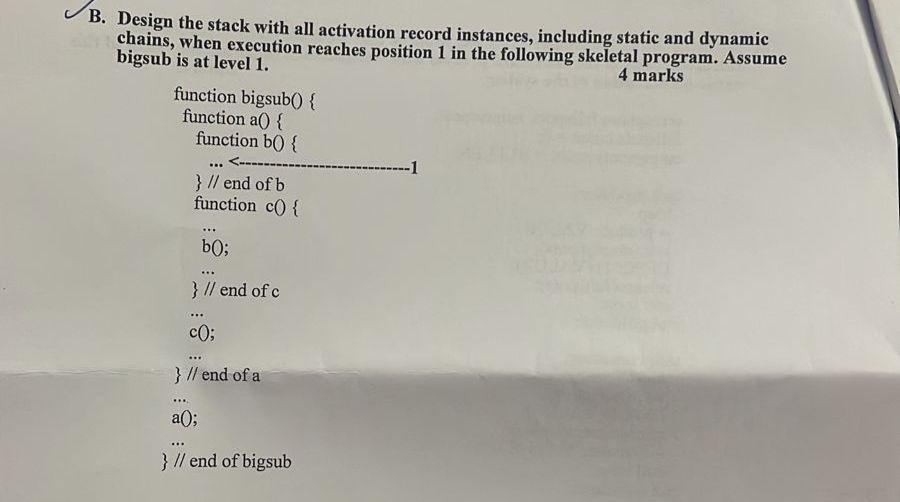Solved B. Design the stack with all activation record | Chegg.com