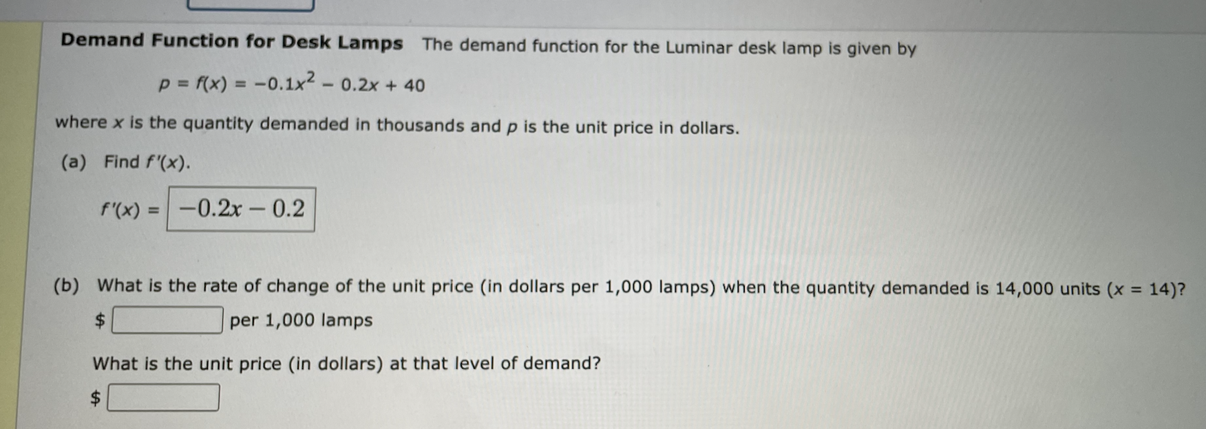 Solved Demand Function for Desk Lamps The demand function | Chegg.com