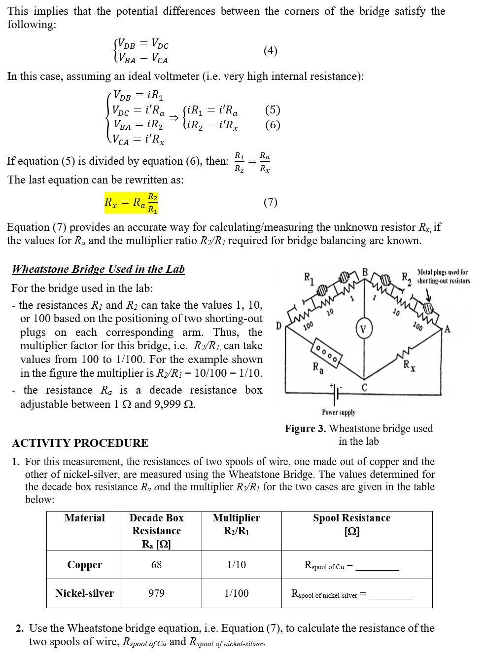 Solved III. THEORY OF THE EXPERIMENT R =p Resistance and | Chegg.com
