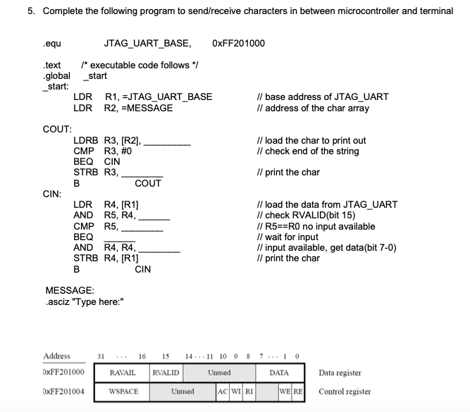 Solved 5. Complete the following program to send/receive | Chegg.com