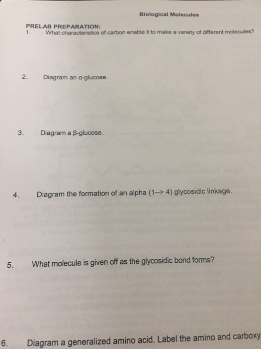 Solved Biological Molecules PRELAB PREPARATION: 1. What | Chegg.com