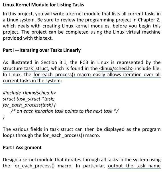 Linux Kernel Module for Listing Tasks In this | Chegg.com