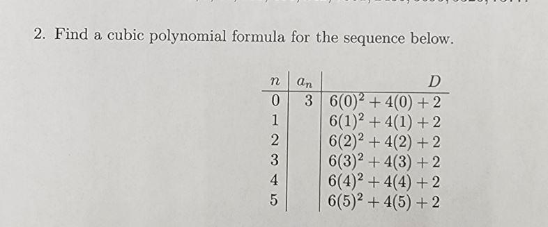 2 Find A Cubic Polynomial Formula For The Sequence