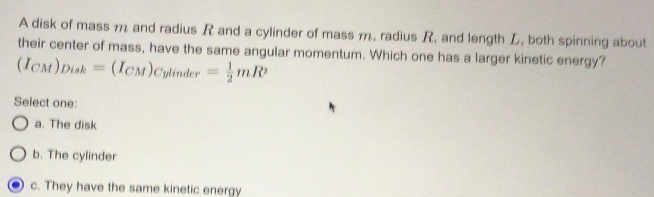 Solved A disk of mass m and radius R and a cylinder of mass | Chegg.com