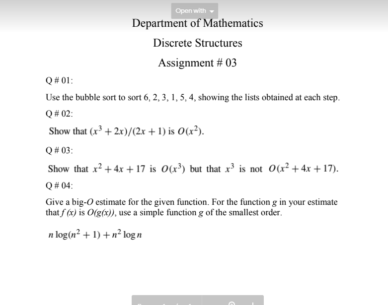 Solved Open with Department of Mathematics Discrete | Chegg.com
