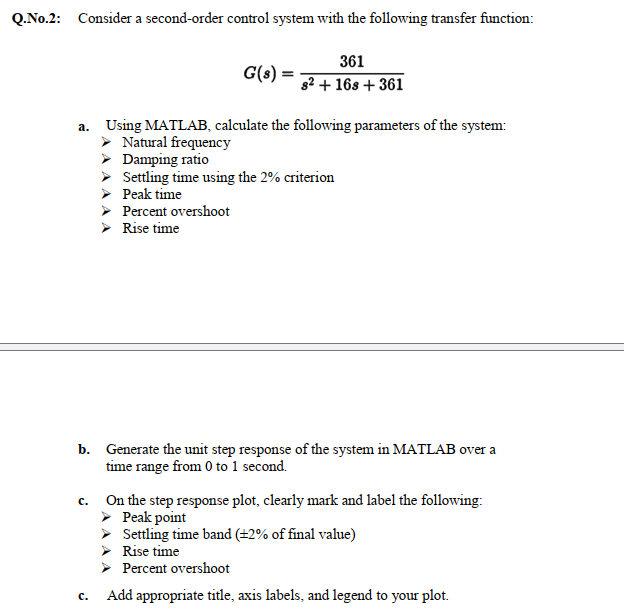 Solved Q.No.2: Consider a second-order control system with | Chegg.com