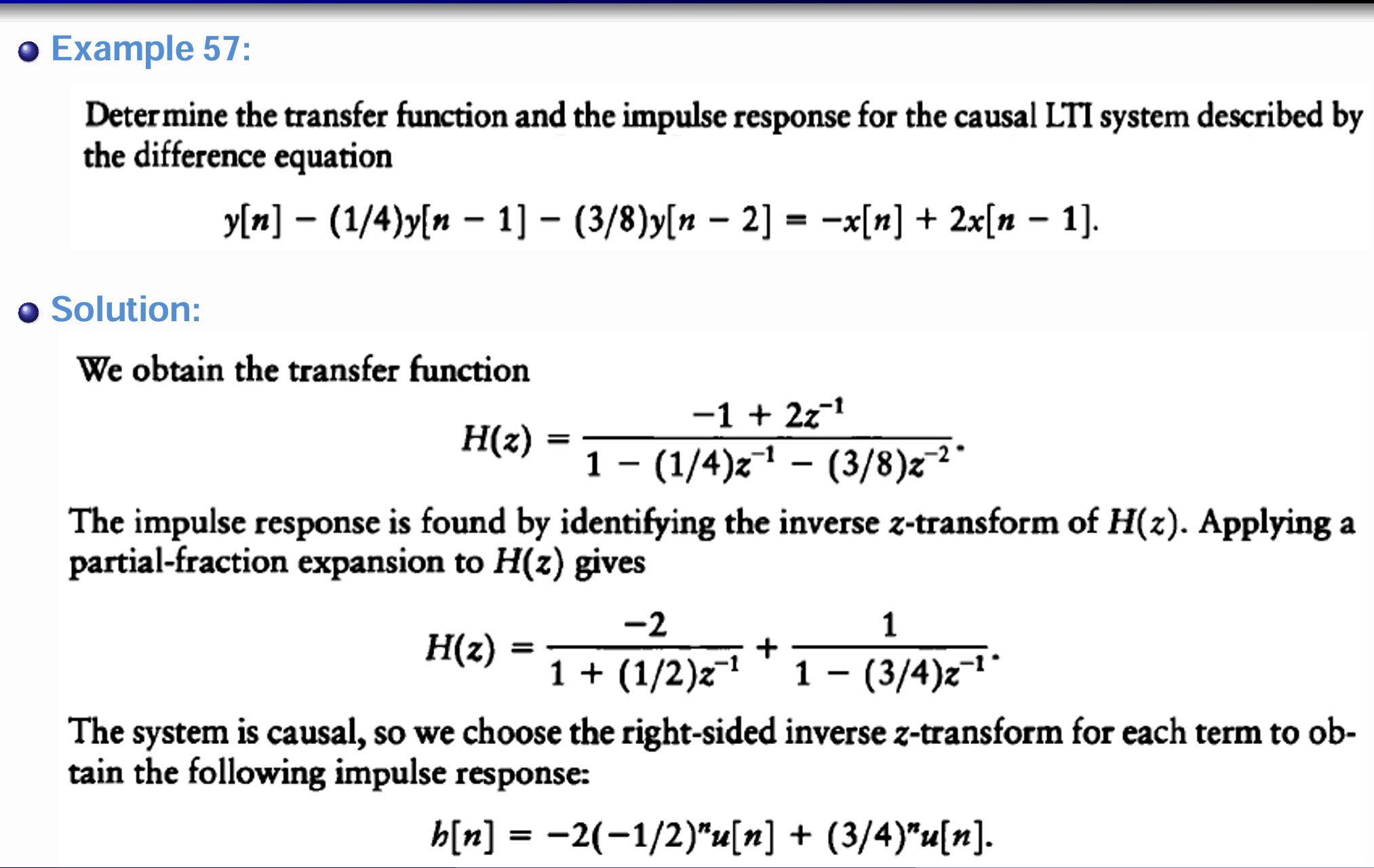 Solved Example 57:Determine the transfer function and the | Chegg.com