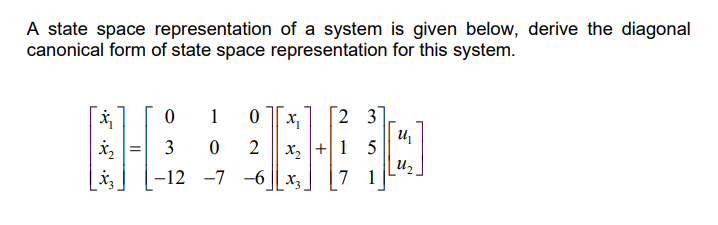 Solved A state space representation of a system is given | Chegg.com