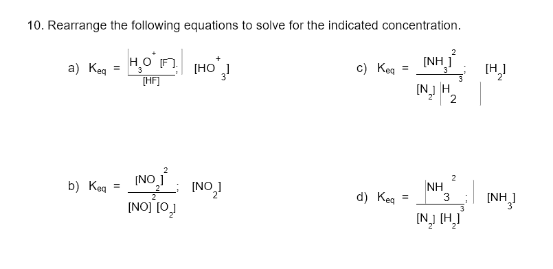 Solved 10. Rearrange the following equations to solve for | Chegg.com