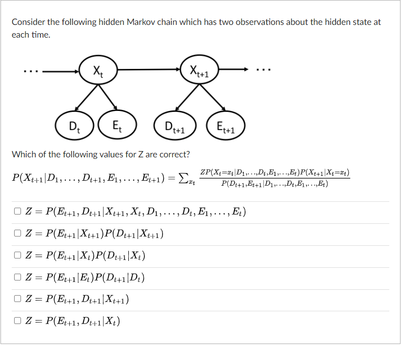 Solved Consider the following hidden Markov chain which has | Chegg.com