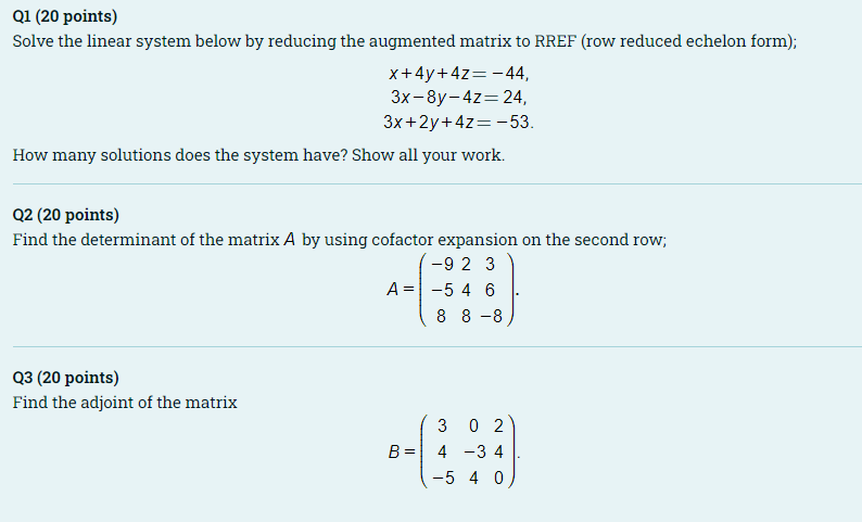 Solved Q1 (20 points) Solve the linear system below by | Chegg.com