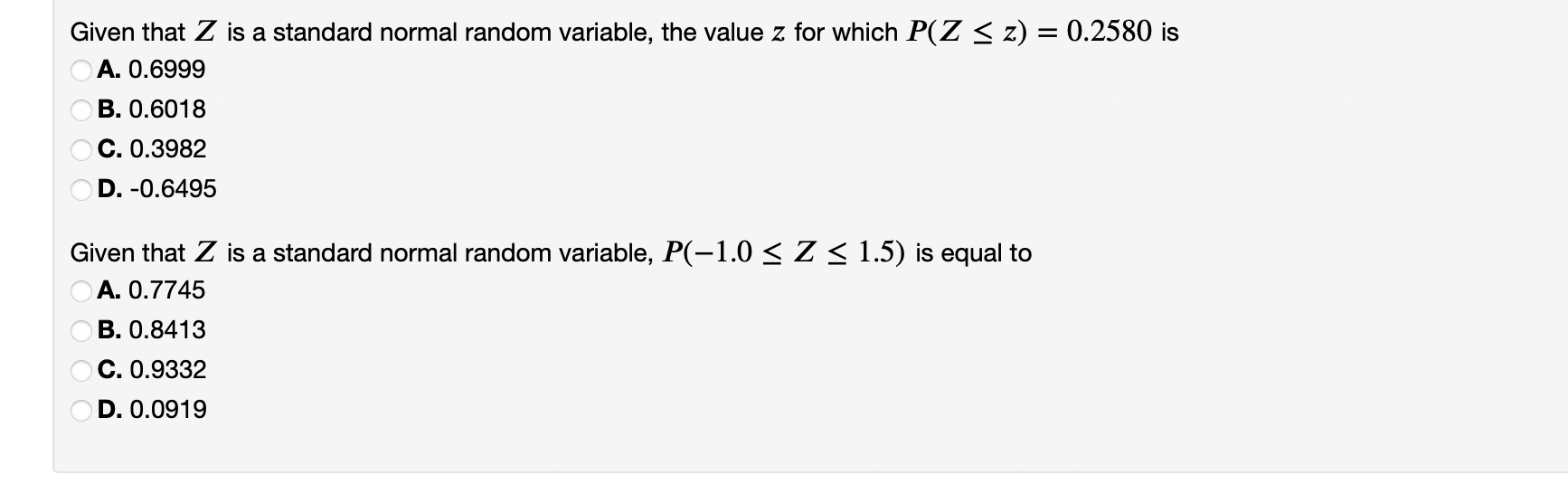 Solved Given that Z is a standard normal random variable, | Chegg.com