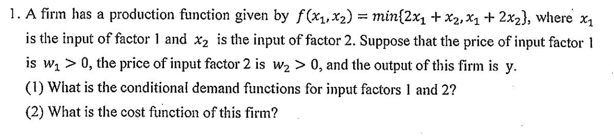 Solved 1. A firm has a production function given by \\( | Chegg.com