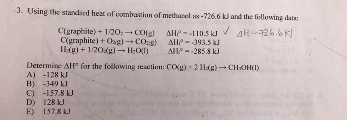 Solved Using the standard heat of combustion of methanol | Chegg.com