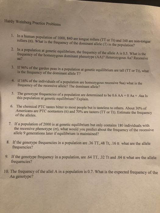 Solved Hardy Weinberg Practice Problems 1. In a human | Chegg.com