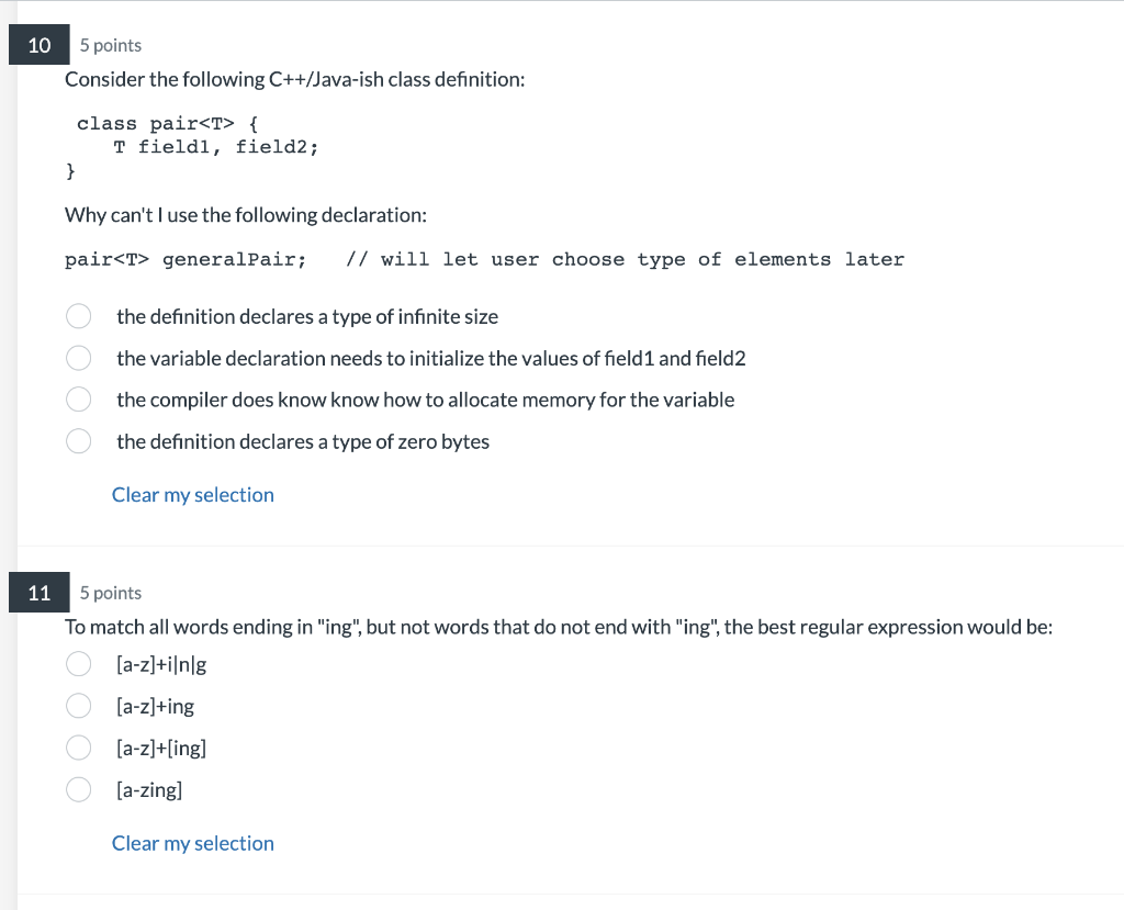 Solved 5 points Consider the following C++/J ava-ish class | Chegg.com