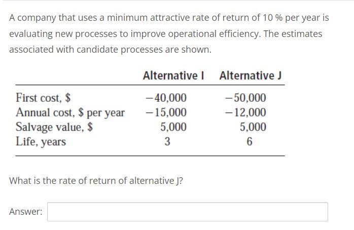 Solved A company that uses a minimum attractive rate of | Chegg.com