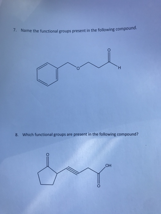 Solved 7. Name the functional groups present in the | Chegg.com