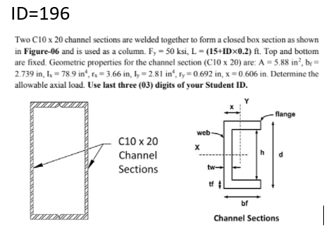 Solved ID=196 Two C10 x 20 channel sections are welded | Chegg.com