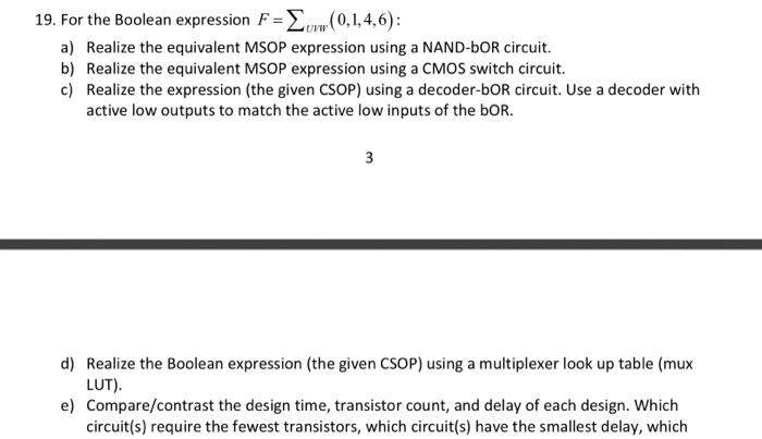 Solved 19. For the Boolean expressionF(0,1,4,6) a) Realize | Chegg.com