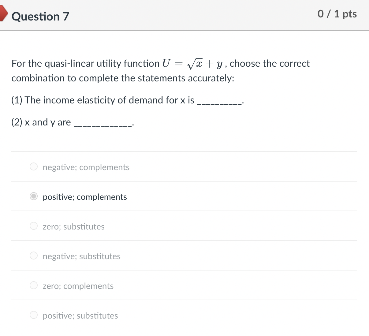 Solved Question 7For the quasi-linear utility function | Chegg.com