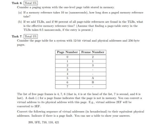 Solved Task 6. Total 5% Consider a paging system with the | Chegg.com