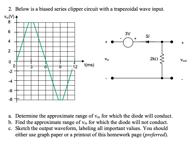 Solved 2. Below is a biased series clipper circuit with a | Chegg.com