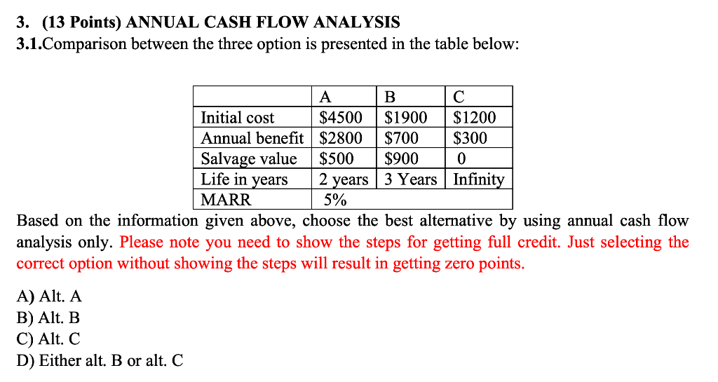 Solved 3. (13 Points) ANNUAL CASH FLOW ANALYSIS | Chegg.com