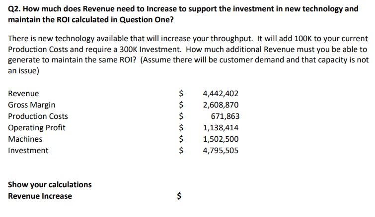 Solved Q1. Calculate the ROI. Show theQ2. How much does | Chegg.com