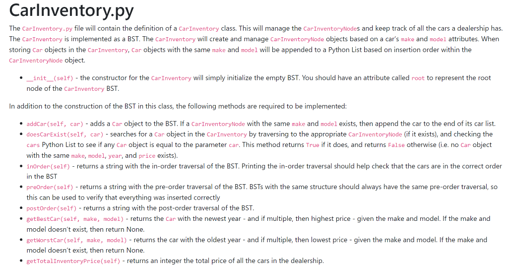 Solved You will need to create four files: - Car.py - | Chegg.com