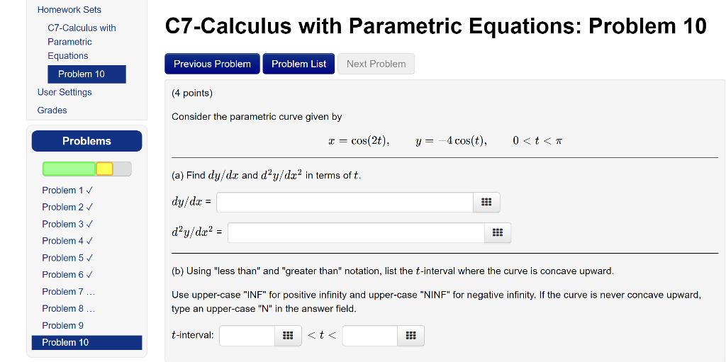 Solved C7-Calculus with Parametric Equations: Problem 10 (4 | Chegg.com