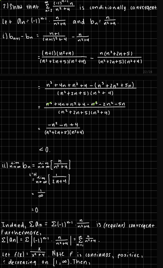Solved 2.) Show that ∑n=2∞n2+4(−1)n−1n is conditionally | Chegg.com