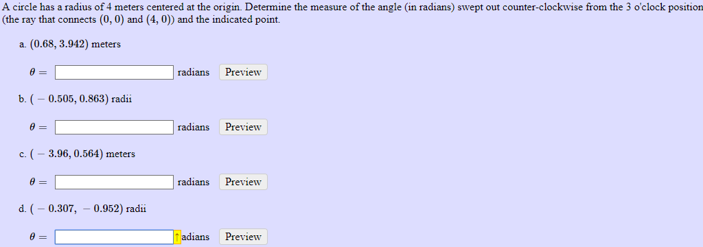 Solved A circle has a radius of 4 meters centered at the | Chegg.com