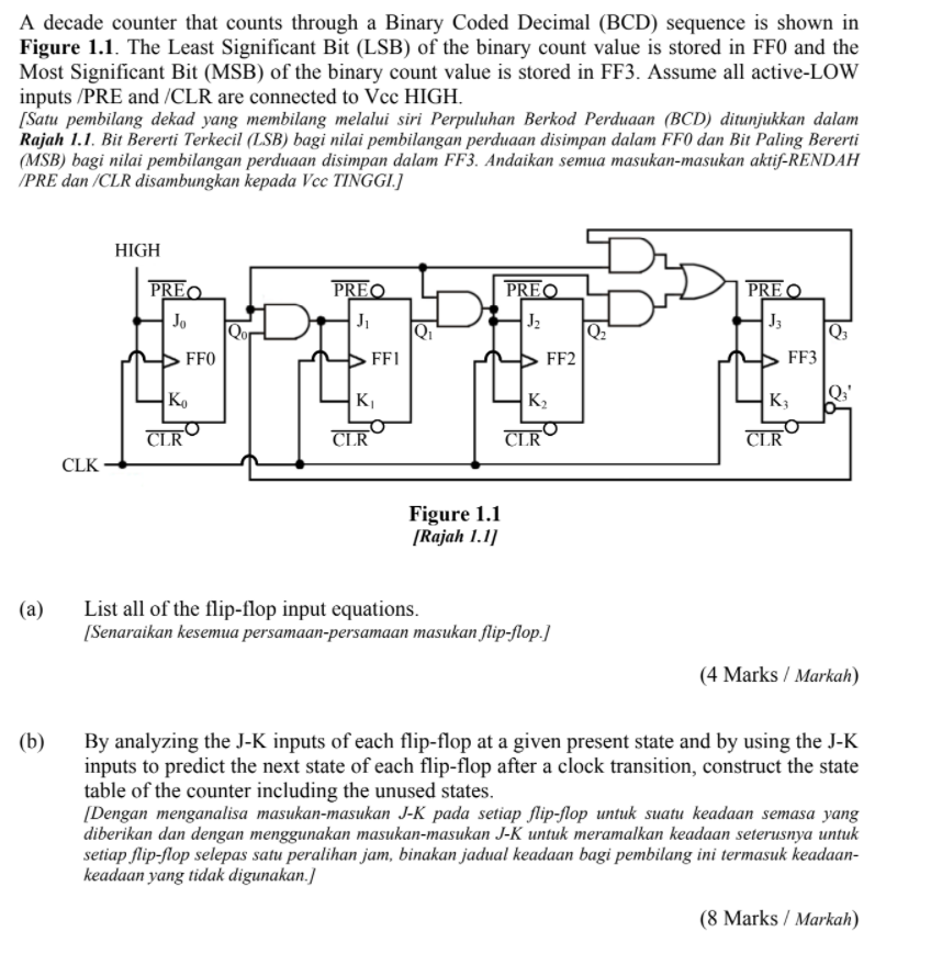 Solved A decade counter that counts through a Binary Coded | Chegg.com