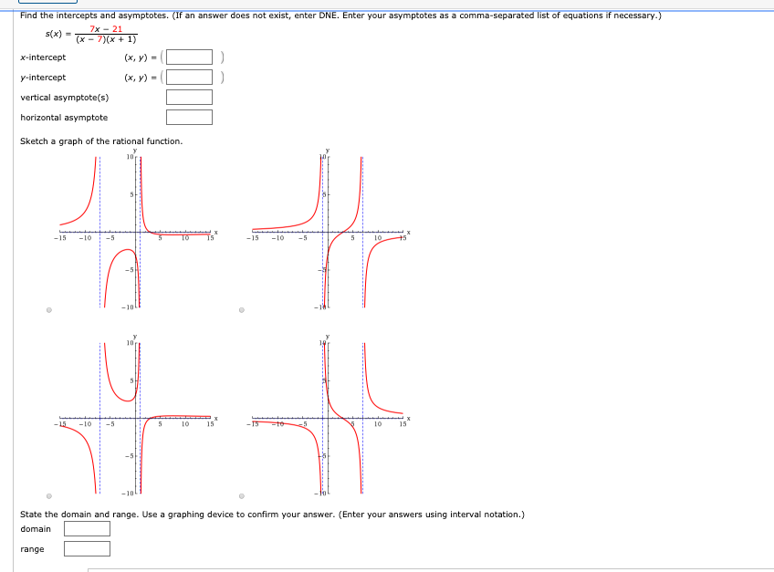 Solved Find the intercepts and asymptotes. (If an answer | Chegg.com