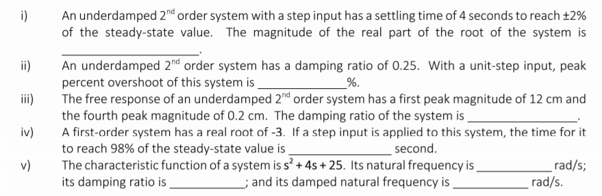 Solved i) An underdamped 2nd order system with a step input | Chegg.com