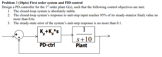 Solved Problem 3 (10pts) First order system and PID control | Chegg.com