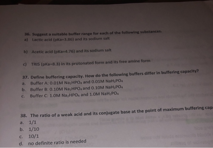 Solved 36. Suggest a suitable buffer range for each of the | Chegg.com
