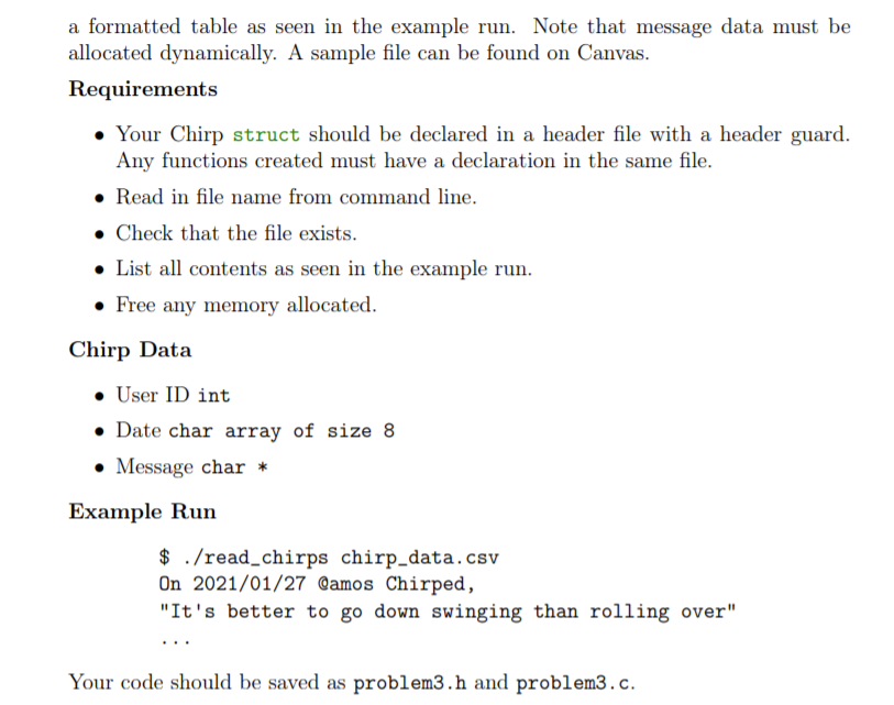 Solved 3. Create a program that reads in Chirp data from a | Chegg.com