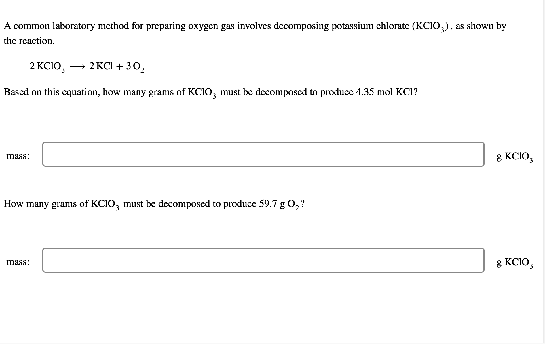 Solved A common laboratory method for preparing oxygen gas | Chegg.com