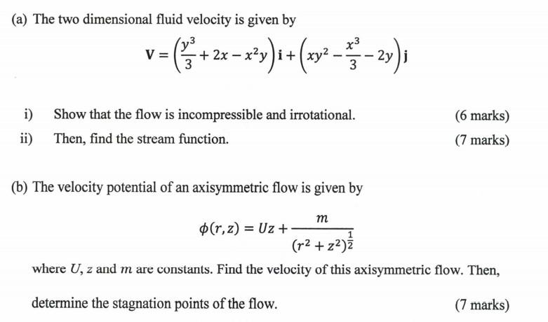 Solved (a) The two dimensional fluid velocity is given by | Chegg.com