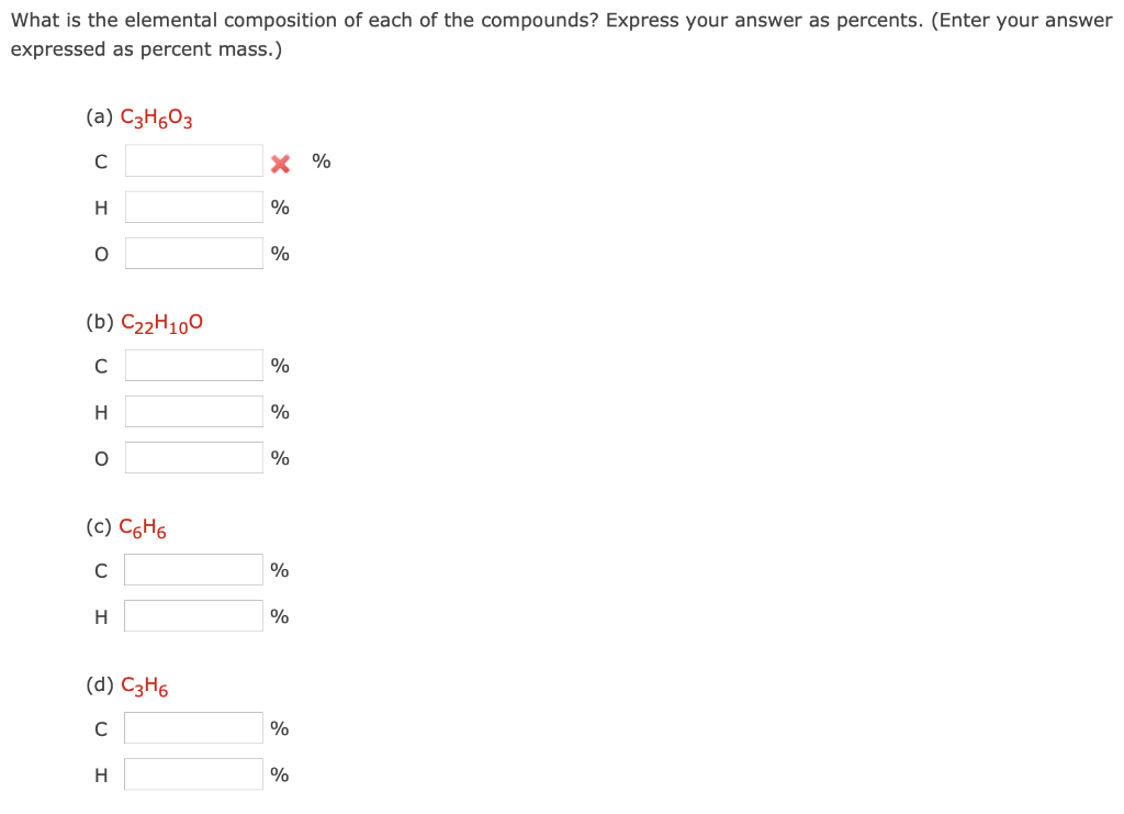 Solved What is the elemental composition of each of the | Chegg.com
