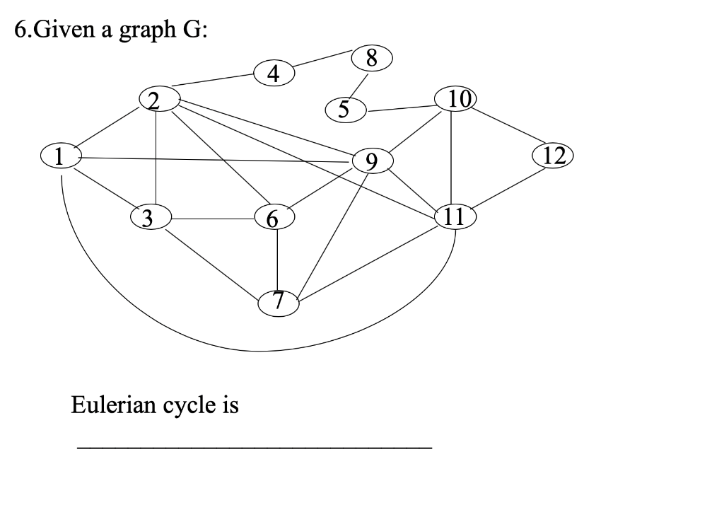 Solved 6.Given a graph G: 2 5 _ 10_ Eulerian cycle is | Chegg.com