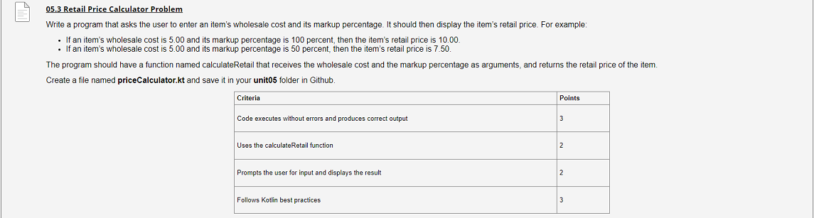 05.3 Retail Price Calculator Problem Write a program | Chegg.com