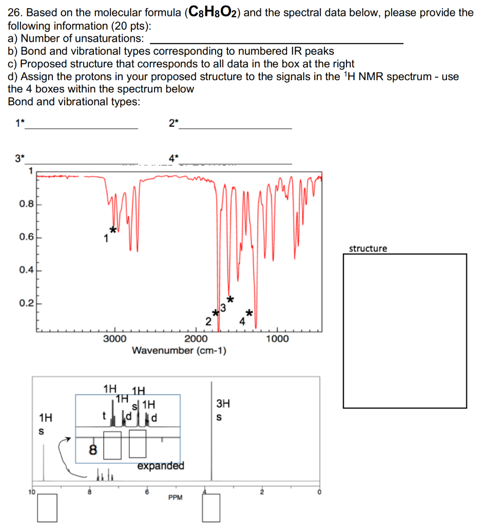 Solved 26. Based on the molecular formula (C8H8O2) and the | Chegg.com