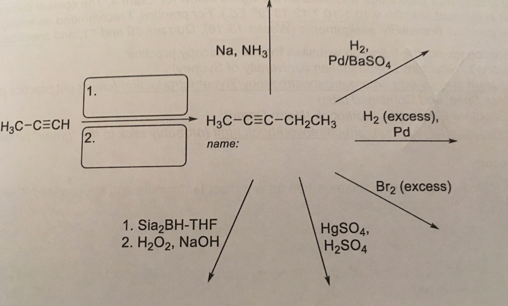 Solved Na, NH3 H2, Pd/BaSO4 1. H3C-CEC-CH2CH3 H2 (excess), | Chegg.com