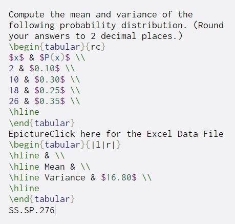 Solved Compute the mean and variance of the following | Chegg.com