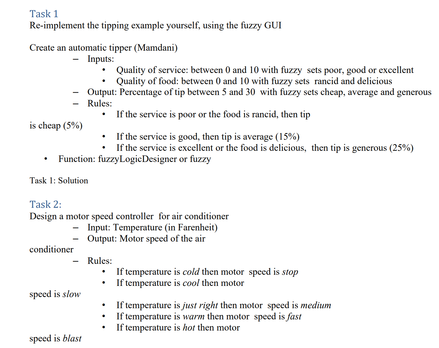 Fuzzy Logic - II: Task 1: Re-implement the tipping | Chegg.com